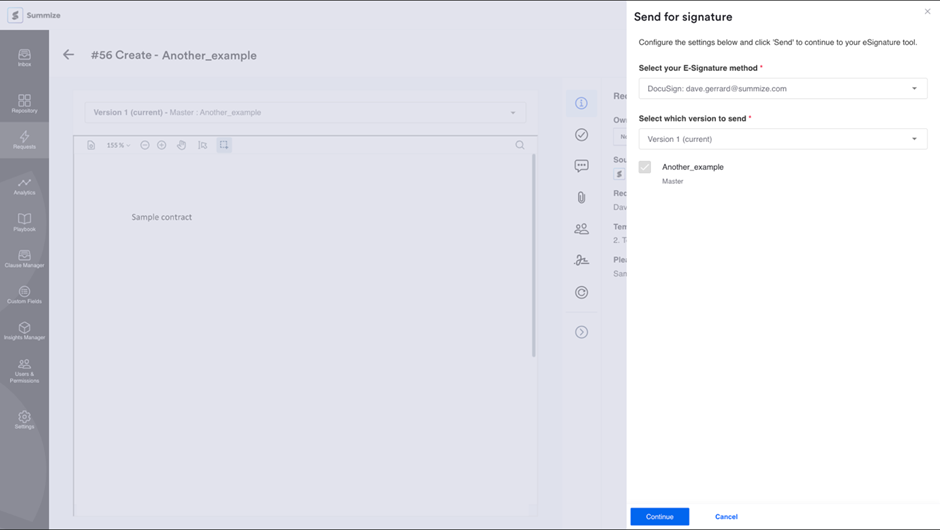 Integrating Summize with DocuSign
